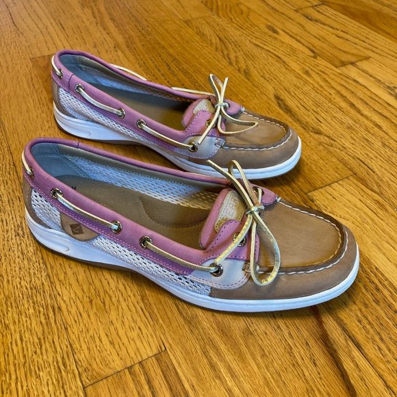 Sperry | Shoes | Sperry Top Sider Pink And Tan Leather Boat Shoe Loafer ...